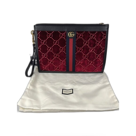 Gucci | Bags | Gucci Sherry Line Bordeaux Purple Black Velvet Clutch ...